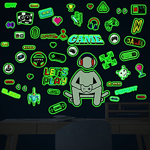 3D Glow in The Dark Game Wall Decal Gamer Boy Wall Stickers Video Game Controller Wall Decor for Boys Room Kids Bedroom Playroom Decoration (Classic)