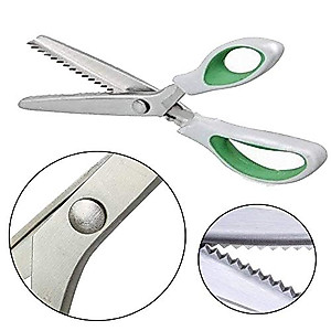 JISTL Green Pinking Shears Comfort Grips Professional Dressmaking Pinking Shears Crafts Zig Zag Cut Scissors Sewing Scissors,Professional Handheld Dressmaking