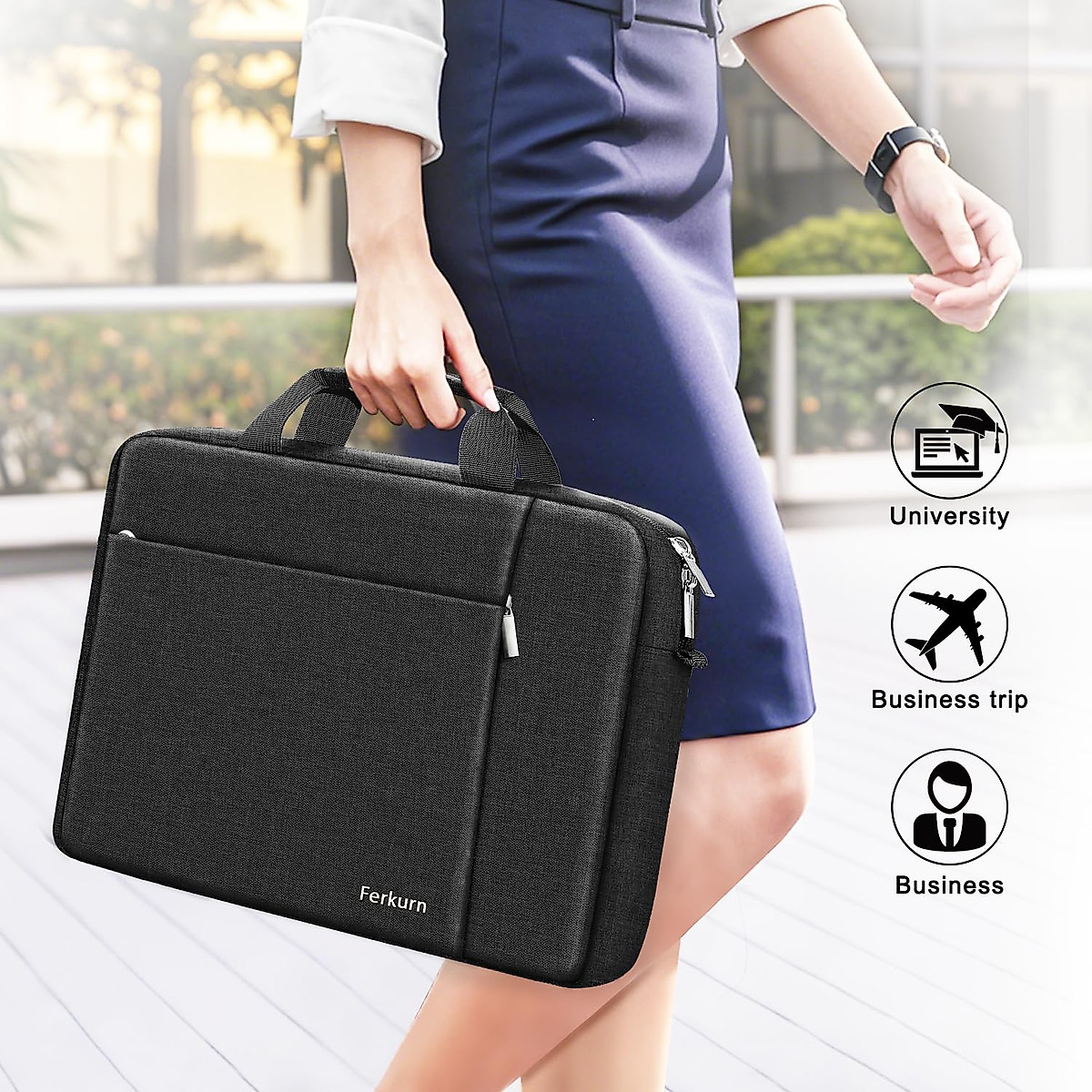 Ferkurn Laptop Bag Women Men Computer Bag Compatible with HP Envy Pavilion Omen/LG Gram/MSI/Dell Inspiron XPS/Lenovo/Acer, Shoulder Strap Carrying Briefcase Messenger Bag Case, Black, 14 Inch