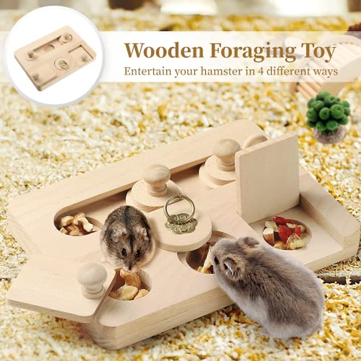 FELISTORY Wooden Foraging Toy for Small Pet - 6 in 1 Interactive Hide Treats Puzzle Snuffle Game, Mental Stimulation Toy for Guinea Pig,Rabbit,Hamster,Hedgehog, Chinchilla, Mouse,Rats,Sugar Gilders