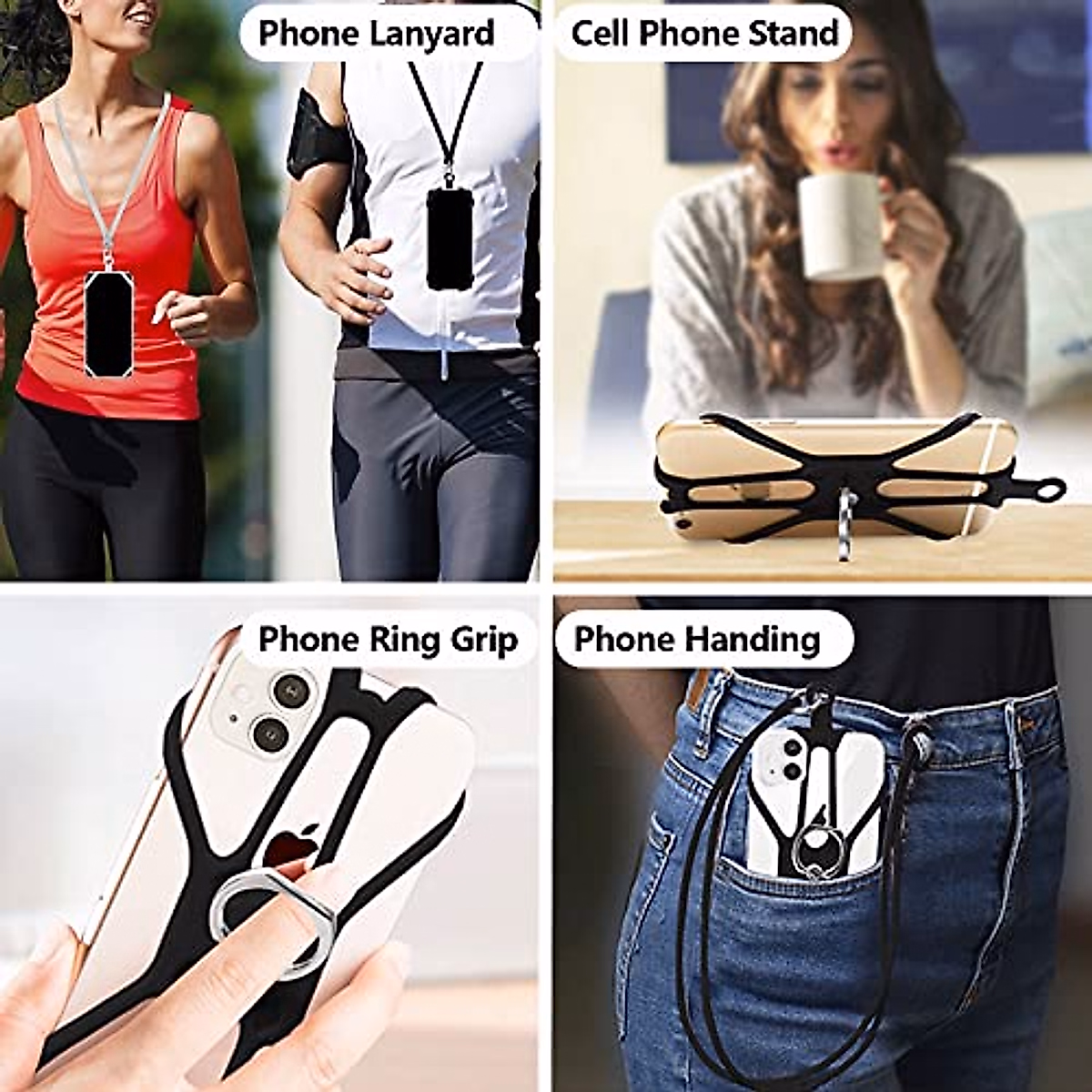 Kinizuxi 2 Pcs Cell Phone Lanyard Crossbody with Adjustable Neck Strap and Phone Ring Grip,Universal Smartphone Lanyard for iPhone Lanyards for Around The Neck Compatible with Most Smartphones