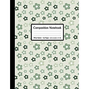 Composition Notebook: Retro Aesthetic Sage Green Daisy Floral Pattern | Wide Ruled Paper Book – 8.5 x 11” (100 Pages) | Blank Wide Lined Workbook for ... Students, Elementary, College, Study Notes
