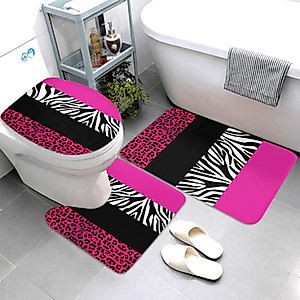 LOKMU 4 Pcs Shower Curtain Sets with Non-Slip Rugs,Toilet Lid Cover and Bath Mat,Pink Leopard Print Waterproof Shower Curtain with 12 Hooks, Bathroom Decor Sets, 72"x 72"