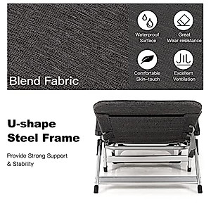 Goplus Chaise Lounge Chair, Folding Outdoor Patio Lounger with Cup Holder & Detachable Headrest, Comfortable for Garden Beach Pool Sunbathing, 7-Position Adjustable (1, Grey)