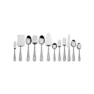 International Silver Garland Frost 67-Piece Stainless Steel Flatware Set with Serving Utensil Set, Service for 12