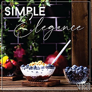 Vikko Glass Bowls, Set of 6 Decorative Glass Dessert Bowls, 10.75 Ounce Glass Dish for Dessert, Candy, Kitchen Prep, Dishwasher Safe