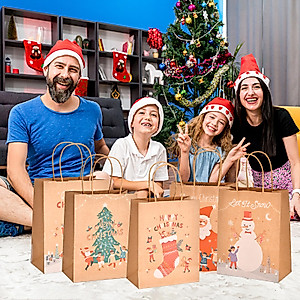COGLARING 30Pcs Christmas Gift Bags Brown Kraft Paper Bag with Handles Bulk Heavy Duty for Xmas Gifts Holiday Party Favors Treat Goody Bags 7 * 3.8 * 9"