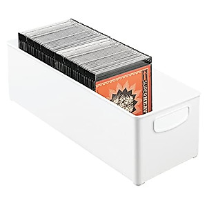 mDesign Plastic Video Game Organizer - Game Storage Holder Bin with Handles for Media Console Stand, Closet Shelf, Tower, and Bookshelves - Holds Disc, Video Games, Head Sets - 2 Pack - White
