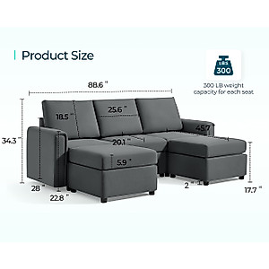 LINSY HOME Modular Sectional Sofa, Convertible L Shaped Sofa Couch with Storage, Modular Sectionals with Ottomans, Small Sofa Couch with Chaise for Small Space, Living Room, Dark Gray