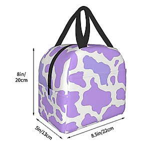 Cow Pattern Purple Lunch Box Bento Travel Bag Picnic Tote Boxes Insulated Durable Container Shopping Bag Reusable Waterproof Bags For Adult Women Men