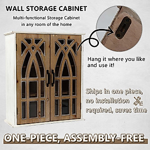 Haigopa Double Door Wall Mounted Cabinet - Rustic Wood Bathroom Storage with Glass Insert, Farmhouse Style Vintage Hanging Cabinet, Fully Assembled