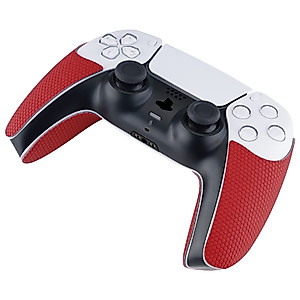 eXtremeRate PlayVital Red Anti-Skid Sweat-Absorbent Controller Grip for ps5, Professional Textured Soft Rubber Pads Handle Grips for ps5 with Shoulder Button Trigger Stickers - Armored Edition