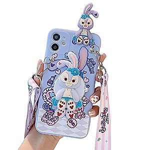 KeQili for Galaxy Note 10 Plus Cute Cartoon Rabbit Mirror Case,3D Kawaii Puppy Rabbit Ears Women Girls Kids Soft TPU Protective Phone Case with Lanyard for Samsung Galaxy Note 10 Plus Purple