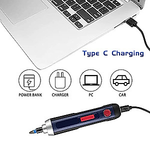 4V Cordless Electric Screwdriver with 4 Torques Small portable power screwdriver kit,2Ah Li-ion available for USB charging,with LED Work Light for the repair of appliances, furniture