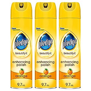 Pledge Multi-Surface Furniture Polish Spray, Works on Wood, Granite, and Leather, Shines and Protects, Orange, 9.7 oz (Pack of 3)