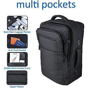 Lapsouno Carry On Backpack, Travel Backpack, Expandable 40L Carry On Luggage Backpack for Travel, Airplane Approved Large Luggage Backpack for Men Women, Business Daypack Weekender Bag with USB,Black