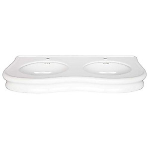 Signature Hardware 930562 Adler 46" Vitreous China Wall Mounted Double Basin Bathroom Sink with 1 Faucet Hole