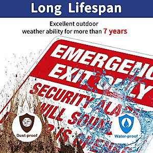 Emergency Exit Only - Security Alarm Will Sound If Door Is Opened Sign, 2 Pack, 10 x 7 inch .40 Rust Free Aluminum, UV Protected, Weather Resistant, Waterproof, Durable Ink, Easy to install
