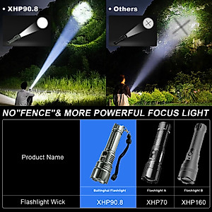 bailinghai Rechargeable Flashlights High Lumens, 250000 Lumens Flash Light Super Bright LED Tactical Flashlight, 5 Modes IPX6 Powerful Handheld Waterproof Flashlights for Home Camping Emergency