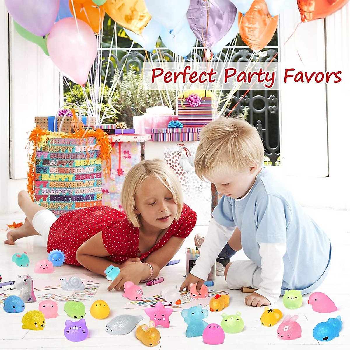 LUDILO Mochi Animal Squishies Toys 2nd Generation Glitter Mochi Squishy 28pcs Kawaii Mini Squishies Party Favors for Kids Stocking Stuffers Class Prizes Valentines Birthday Gifts Easter Egg Fillers