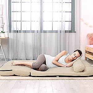 KOMFOTT Adjustable Floor Sofa Bed, Foldable Lazy Sofa Sleeper Bed with 6 Position Backrest & 2 Pillows, Convertible Futon Couch Bed with Suede Cloth Cover, Lounge Recliner for Living Room