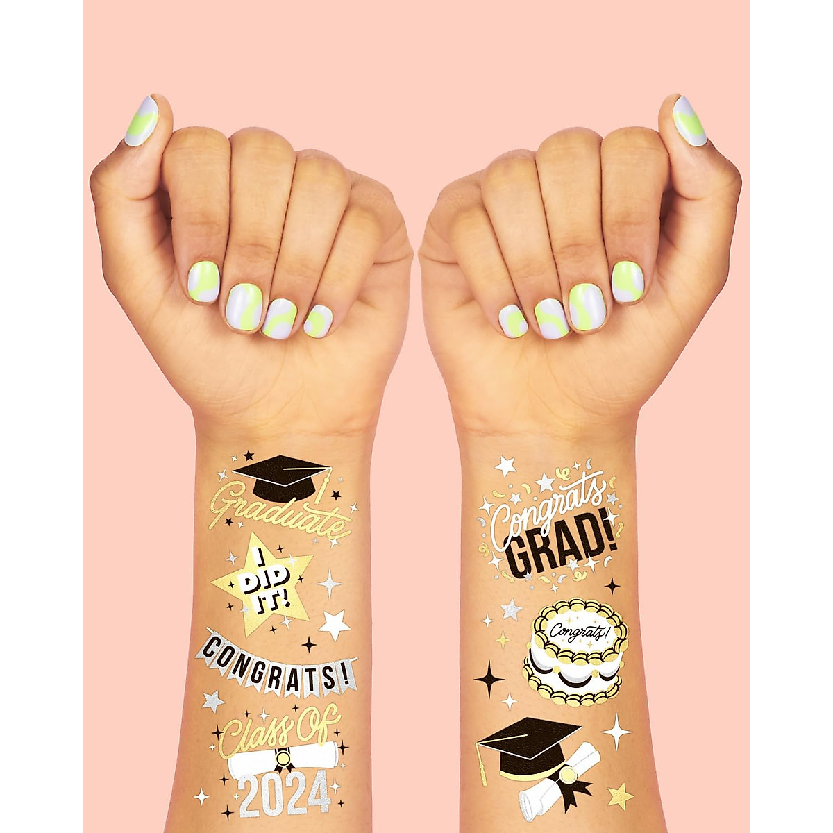 xo, Fetti 2024 Graduation Temporary Tattoos - 48 Foil Styles | New Grad Party Decorations, College Graduate Girls Accessory, High School Senior Gift, Graduation Cap Tassel Decor, Congrats Grad Favor