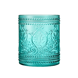 KMWARES Decorative Wastebasket/Trash Can/Garbage Can for Home Accent, Kitchen, Bathroom Accessories, Office Decoration - Real Glass Solid Teal Blue