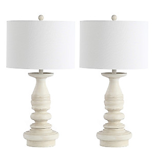 SAFAVIEH Lighting Collection Jareth White Wash 29-inch Bedroom Living Room Home Office Desk Nightstand Table Lamp Set of 2 (LED Bulbs Included)