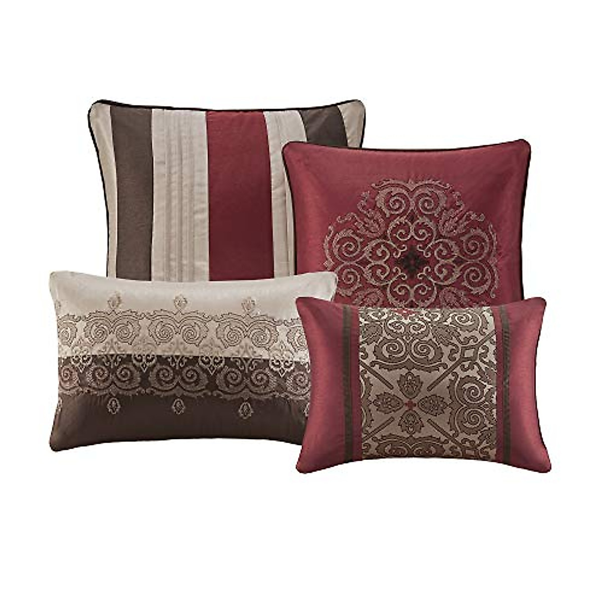 Madison Park Essentials Delaney 24-Piece Room In A Bag Comforter Set-Satin Jacquard, All Season Luxury Bedding, Sheets, decorative pillows and Curtains, Valance, Cal King(104"x92"), Medallion Red