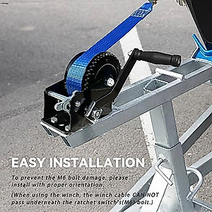 AKRIXKIP Boat Trailer Winch 1600LBS Hand Winch with 26ft Blue Winch Strap, 4:1 Gear Portable Winch with Hook, 2 Way Ratchet Manual Winch for Jet Ski Boat Towing Pulley Drag Winch