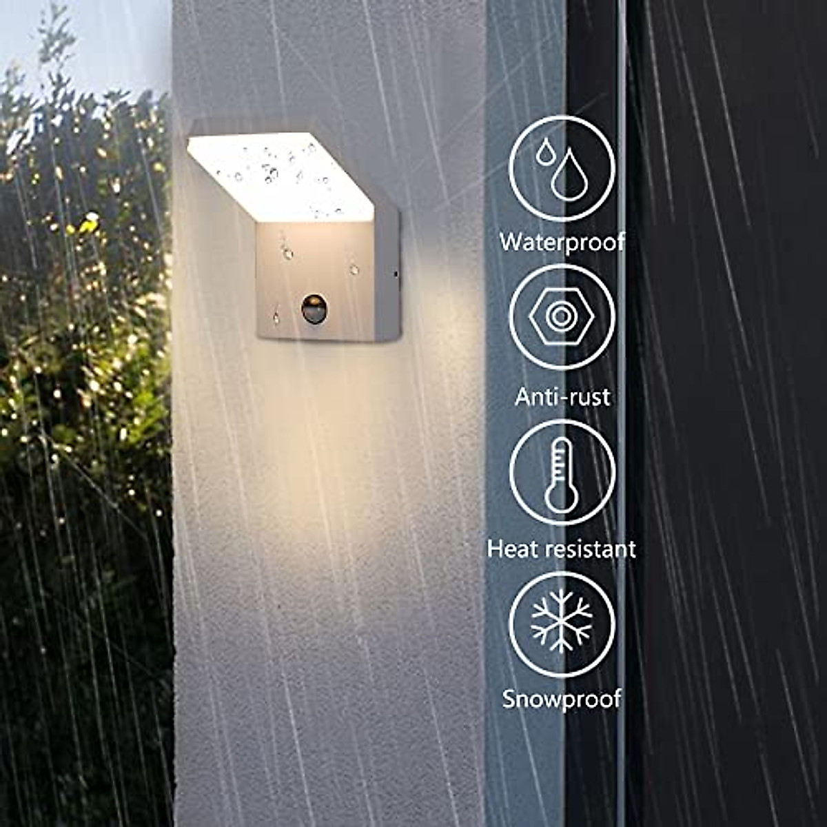 Outdoor Light Fixture with Motion Sensor LED Modern White Porch Light for Patio Garage Garden Doorway,IP54 Waterproof 100-240V 3000K
