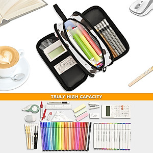 ZAZYXTJ Cow Print Large Capacity Pencil Case 3 Compartment Pen Pouch Storage Canvas Makeup Bag for School Office Teen Girl Boy Men Women
