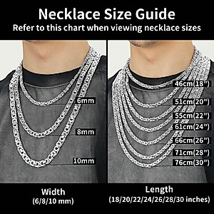 Flat Byzantine Necklace 10mm 28inch Long Stainless Steel Mens Metal Heavy Byzantine Link Chain Male