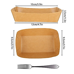 200 Pack Brown Kraft Paper Food Trays, 2 Lb Disposable Paper Food Boats, Kraft Paper Food Serving Tray, Greaseproof Paperboard Food Container for French Fries, Snacks, Nachos, Tacos, Picnic, Party
