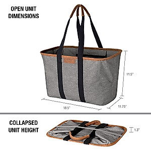 CleverMade 30L SnapBasket LUXE - Reusable Collapsible Durable Grocery Shopping Bag - Heavy Duty Large Structured Tote, Heather Grey
