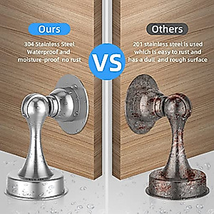 2 Pack(304)Door Stoppers, ASHGOOB Magnetic Door Stop Door Catch, Brushed Nickel Stainless Steel(304)Door Stopper Wall Protector, Double-Sided Adhesive Tape No Drilling, Screws for Stronger Wall Mount