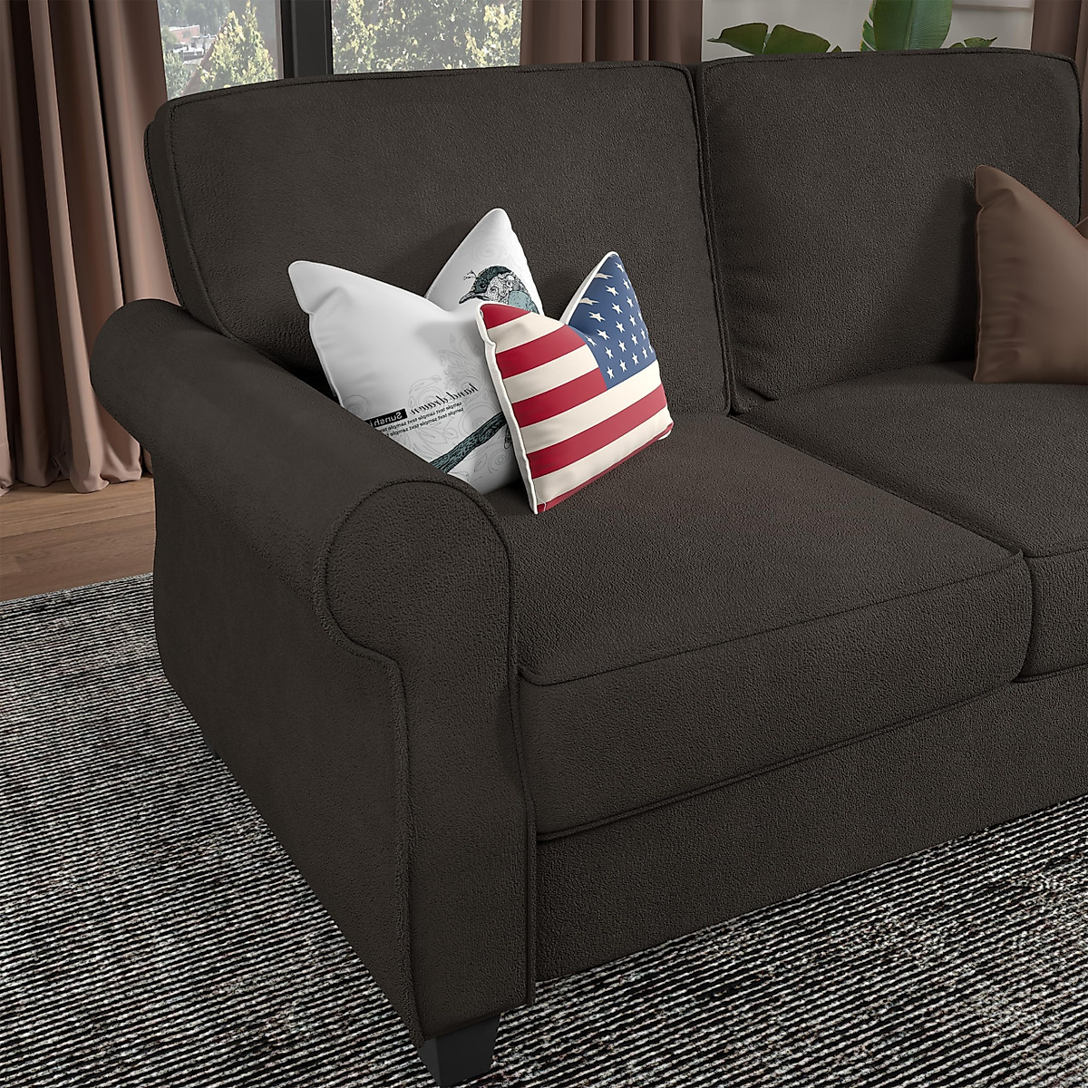 Lonkwa 57" Loveseat Sofa Couch, Upholstered Brown Couches for Living Room, 2 Seat Small Love Seat with Rounded Arms, Living Room Furniture Small Couches for Small Spaces, Apartment