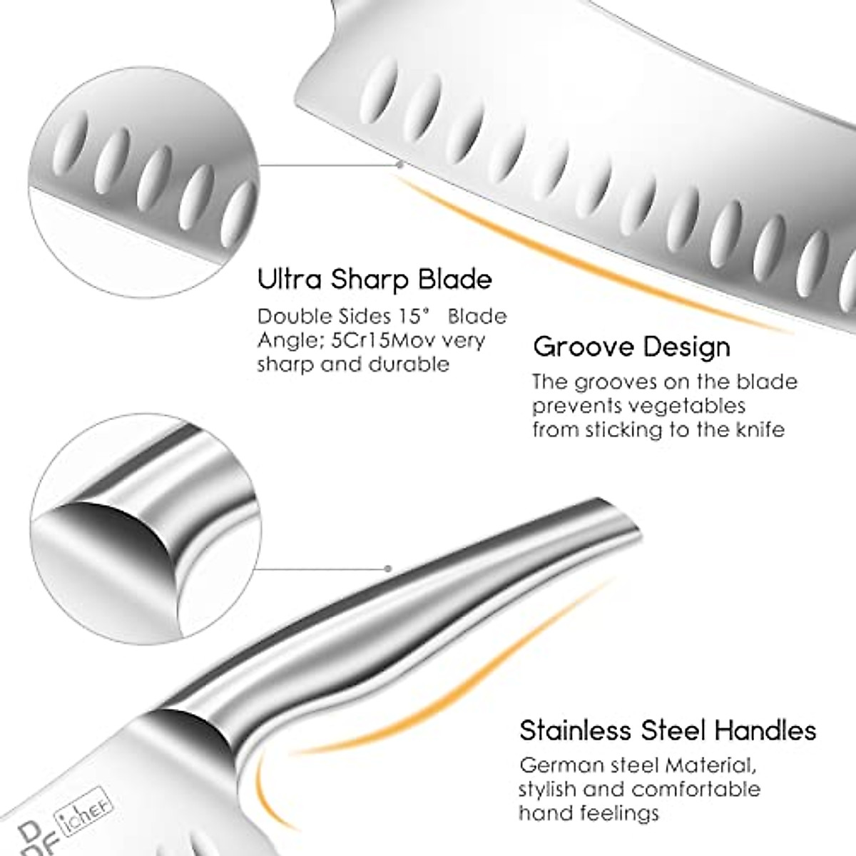 DDF iohEF Kitchen Knife, Chef's Knife In Stainless Steel Professional Cooking Knife, 7 Inch Antiseptic Non-slip Ultra Sharp Knife with Ergonomic Handle Ideal for Kitchen/Restaurant