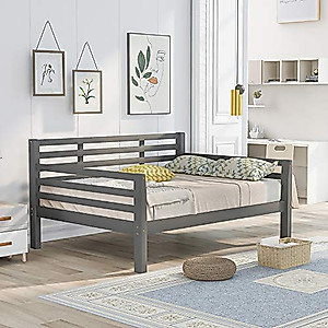 LXBB Wooden Full Size Daybed with Clean Lines,Multi-Functional Sofa Bed Frame with Wood Slat Support for Kids Teens Girls Boys, Bedroom Guest Room,No Spring Box Needed (Full, Gray), Grey