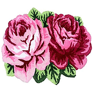 ABREEZE Rose Rug Rose Carpet Pink Plush Bath Mat Door Mat Nonslip Bathroom Rug Flower Rug Kitchen Area Rugs Modern Living Room Rug, Pink