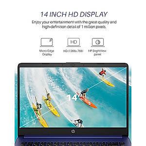 hp 2023 New 14" HD Screen Student Laptop, 12 Hours Long Battery Life,16GB RAM, 320GB Storage(64GB eMMC+256GB Micro SD Card), Quad-Core Intel Celeron N4120, UHD Graphics, WiFi, Blue, Windows 11 Home