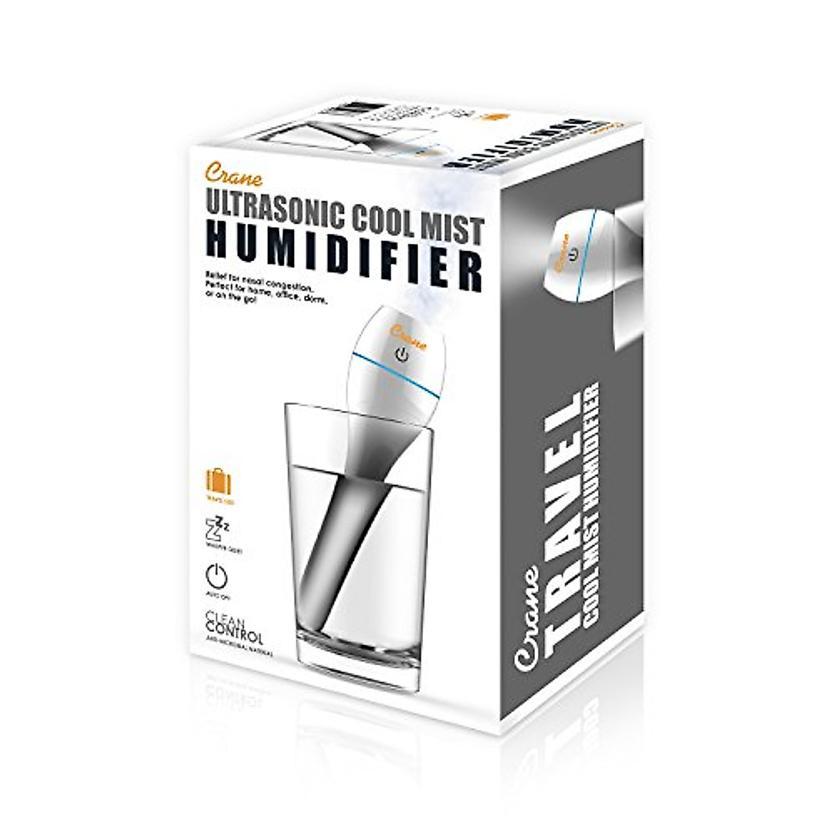 Crane USA INC EE-5950 Travel Ultrasonic Cool Mist Humidifier, 8-Ounces, 1 Count (Pack of 1), White
