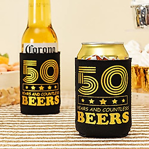 Crisky 50th Birthday Can Cooler Happy 50th Birthday Decorations for Men, Can Coolies Beverage Sleeve for 50 Year Old Birthday Gift Ideas Birthday Party Favors for Him, 12 Pack, Black & Gold