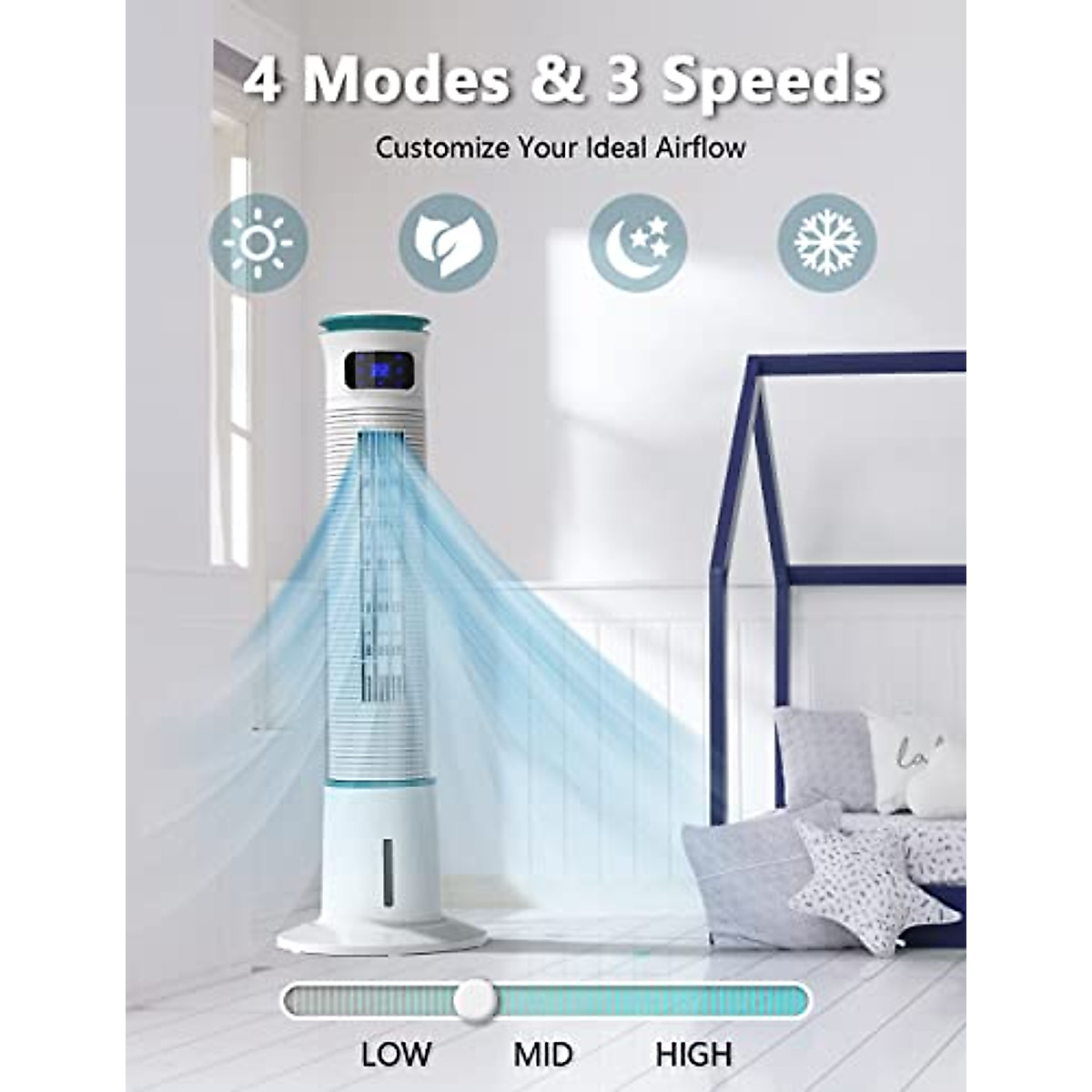 Evaporative Air Cooler - COMFYHOME 3-in-1 Portable Air Conditioner, 4 Modes Cooling Fan, 20Ft Remote & 15H Timer, Quiet Evaporative Cooler, 70° Oscillation,1-Gal Water Tank Room Cooler for Home Office