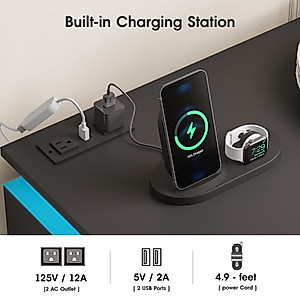 Fameill Black Dresser for Bedroom, 6 Drawer Dresser with LED Lights, Modern Dresser Organizer with Charging Station, Double Wide Chest of Drawers for Living Room, Entryway