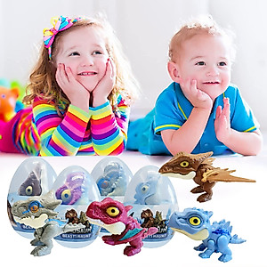 xinge 4Pack Clolorful Dinosaur Eggs with Novelty Biting Hand Tyrannosaurus Gags Family Game Educational Toys Kids Teens Party Favor,Easter Basket Stuffers