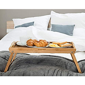 Greenco Foldable Bamboo Breakfast Table Serving Tray, Labtop Desk, Bed Table