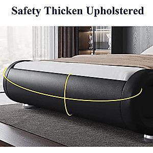 Allewie Queen Size Bed Frame with Ergonomic & Adjustable Headboard, Low Profile Modern Upholstered Platform Sleigh Design - Easy Assembly, No Box Spring Required, Black