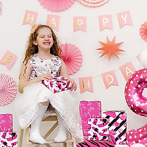 Whaline 12 Sheets Pink Girls Princess Wrapping Paper 19.7 x 27.6 Inch Hot Pink Girls Hearts Sweet Style Wrapping Paper Assorted Pink Girl Gift Wrap Paper for Birthday Baby Shower Wedding Party