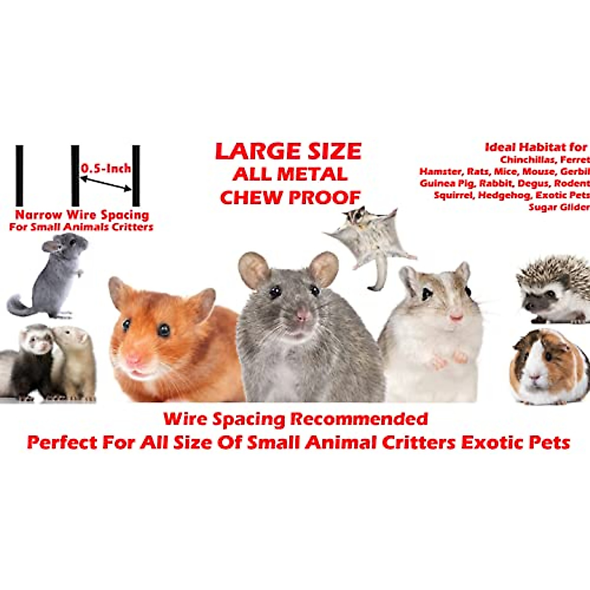 54" Large Deluxe and Sturdy Wrought Iron 4-Tiers Tight 1/2-inch Bar Spacing for Ferret Chinchilla Sugar Glider Mice Rat Cage with Detachable Rolling Stand (BlackVein, 54")